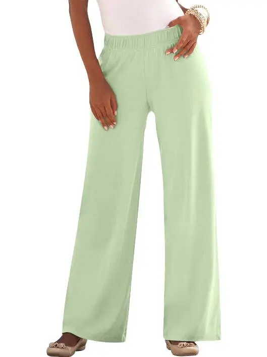 Roaman's Pull-on Wide Leg Soft Knit Pant - Green Mint