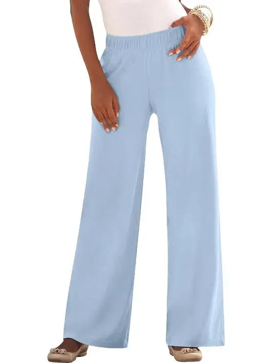 Roaman's Pull-on Wide Leg Soft Knit Pant - Pale Blue