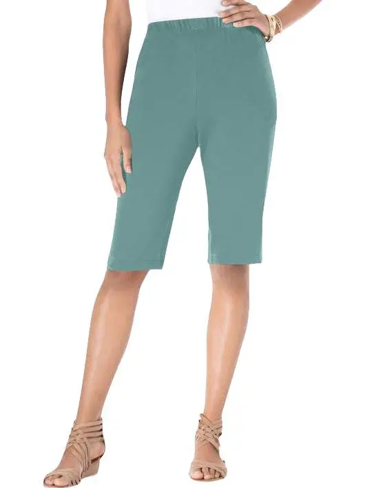Roaman's Soft Knit Pull-on Bermuda Shorts - Cool Sage