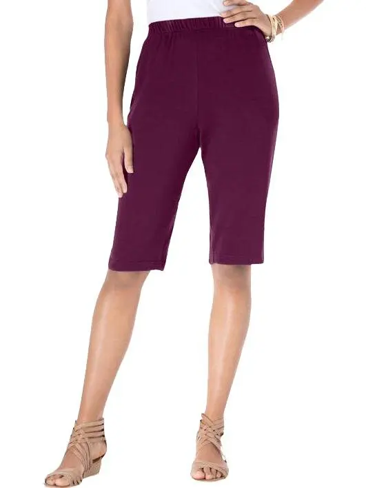 Roaman's Soft Knit Pull-on Bermuda Shorts - Dark Berry