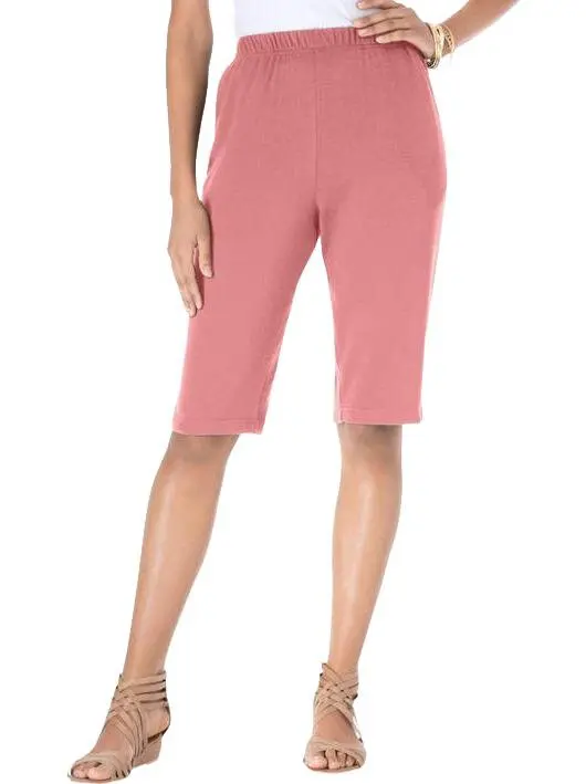 Roaman's Soft Knit Pull-on Bermuda Shorts - Desert Rose