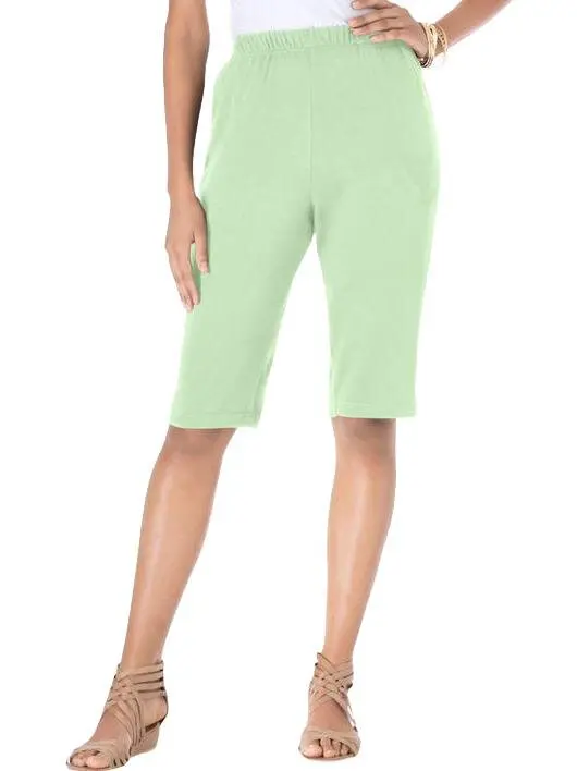 Roaman's Soft Knit Pull-on Bermuda Shorts - Green Mint