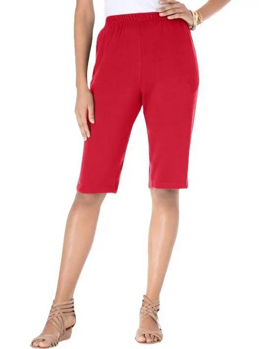 Roaman's Soft Knit Pull-on Bermuda Shorts - Vivid Red