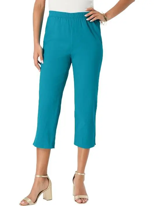 Roaman's Comfort Stretch Capri Jeans With Side Slits - Deep Turquoise