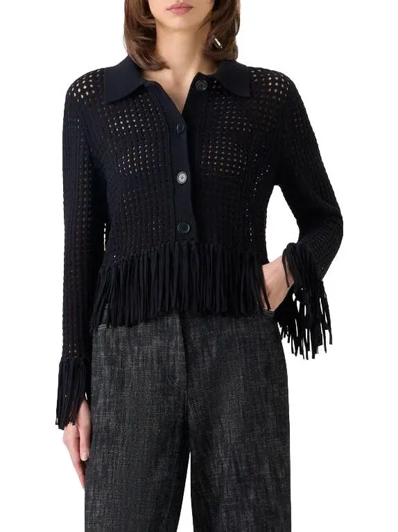 Akris Chunky Cotton Fringe Cardigan - Black