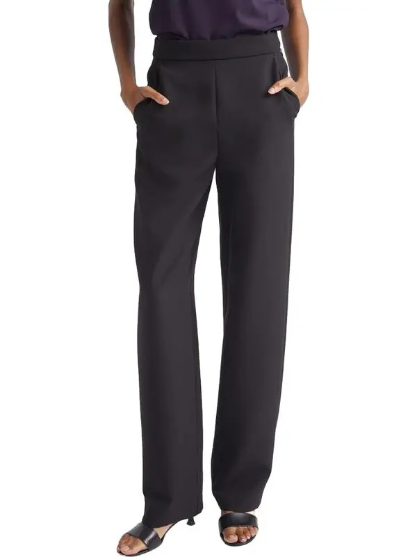 Emporio Armani Stretch Cady Straight Leg Pants - Solid Black