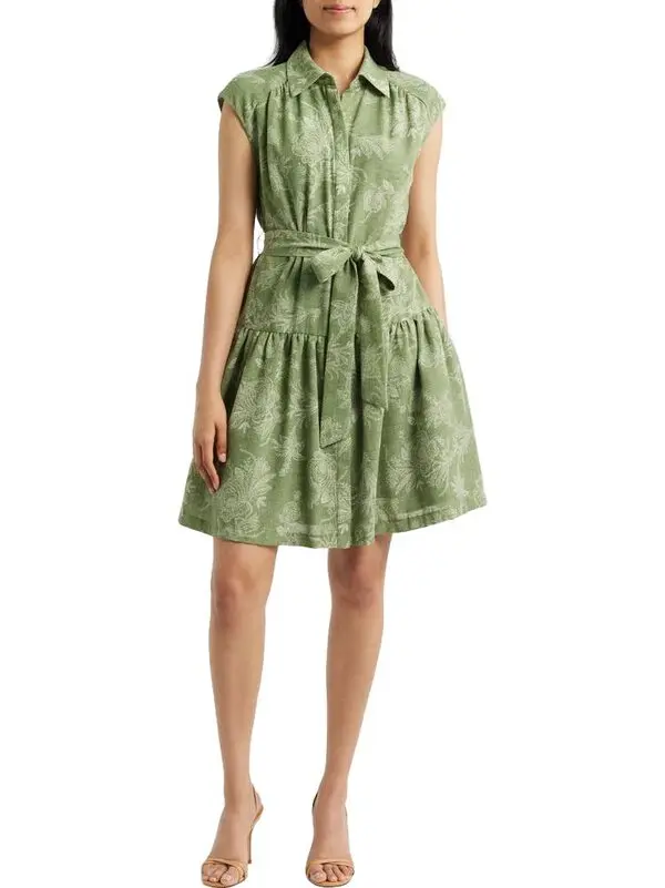 Julia Jordan Floral Cap Sleeve Shirt Dress - Green Multi