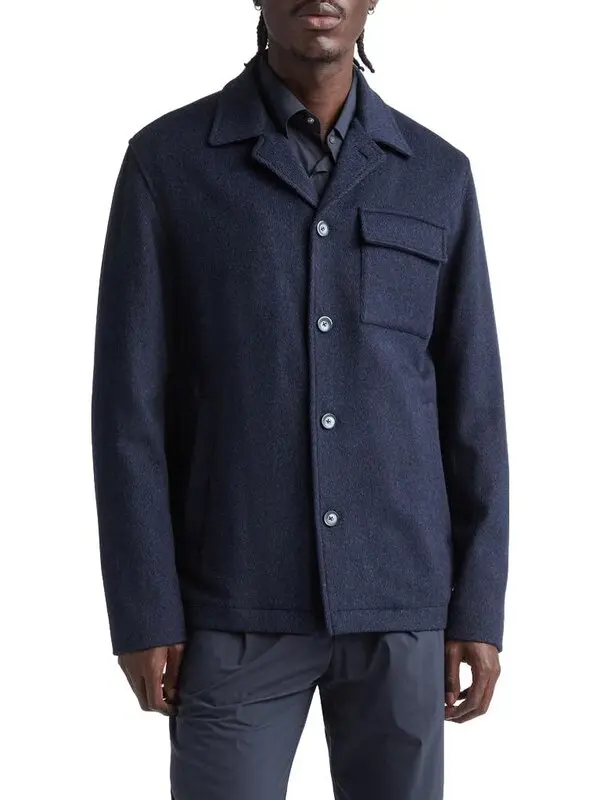 Herno Cashwool Jacket With Logo Accent - Navy