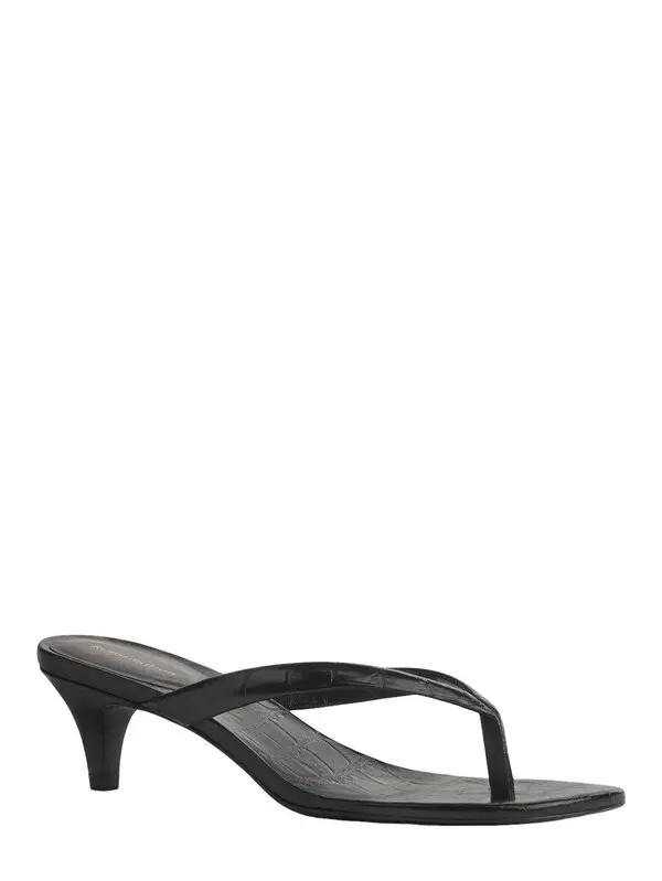 REFORMATION Amelia Croc Embossed Leather Heeled Thong Sandal - Black Croc