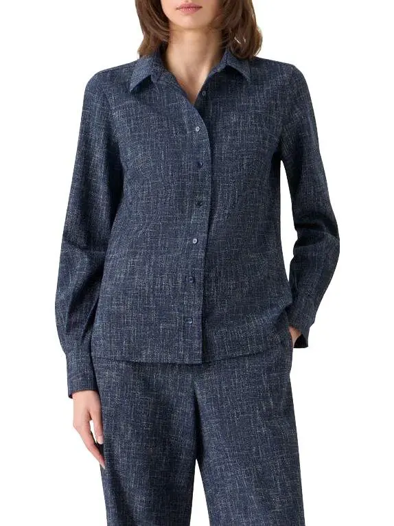 Akris Wool Blend Tweed Button-up Shirt - Navy-ecru