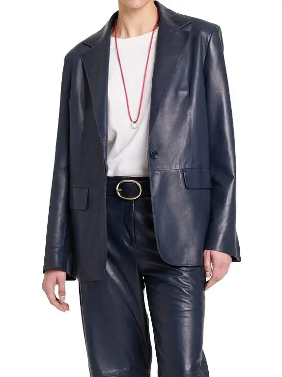 TWP Jillian Leather Blazer - Midnight