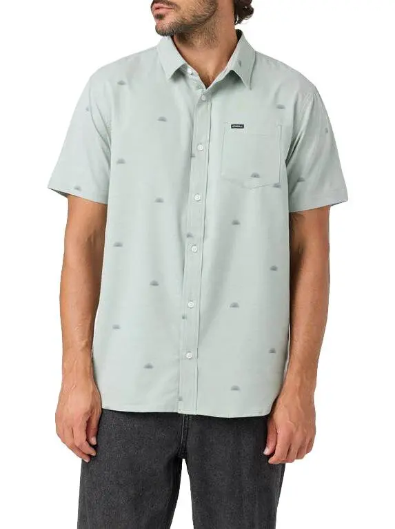O'Neill Light Check Geo Standard Fit Short Sleeve Stretch Button-up Shirt - Sage