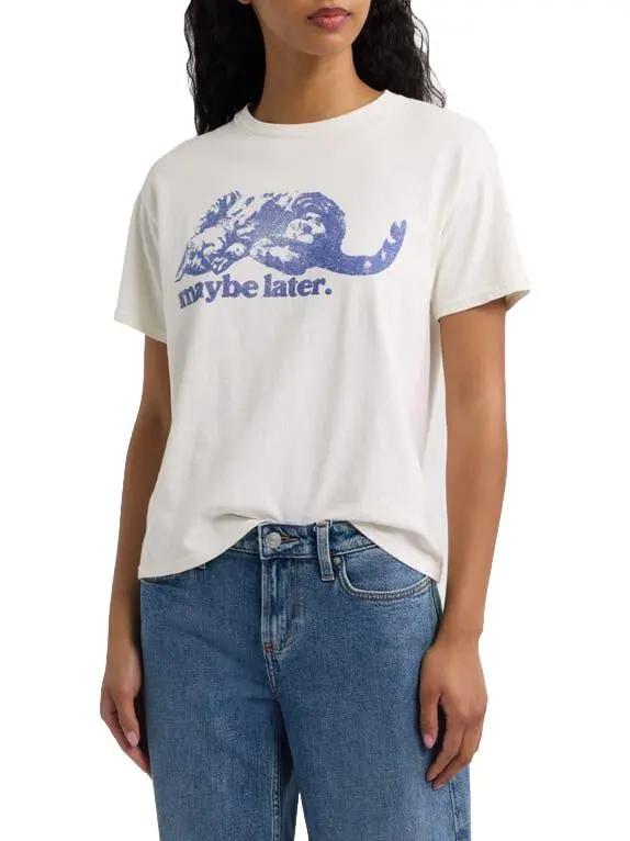 BDG URBAN OUTFITTERS Maybe Later" Cat Graphic T-shirt - Ecru
