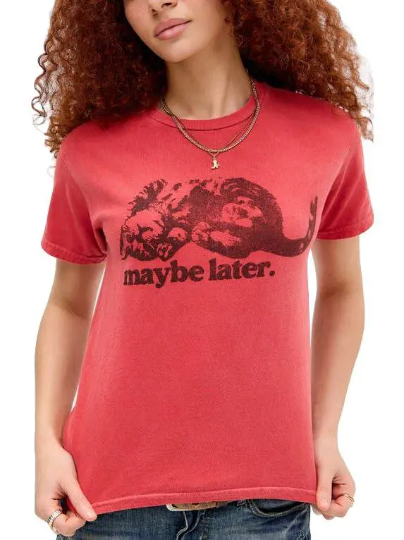 BDG URBAN OUTFITTERS Maybe Later Cat Graphic T-shirt - Red