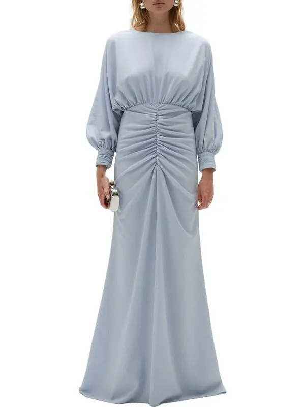 Amsale Pebble Crepe Gathered Gown - Ice