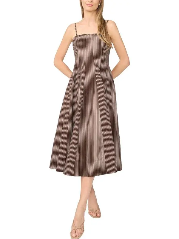 Halogen Stripe Fit & Flare Sundress - Chicory Coffee