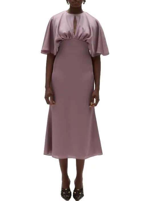 Amsale Hammered Satin Batwing Sleeve Dress - Iris