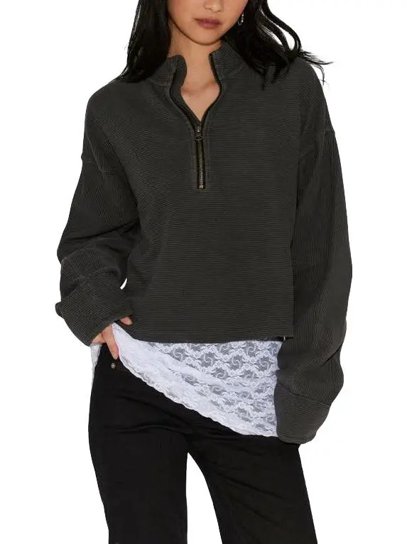 Free People Celeste Quarter-zip Pullover - Black