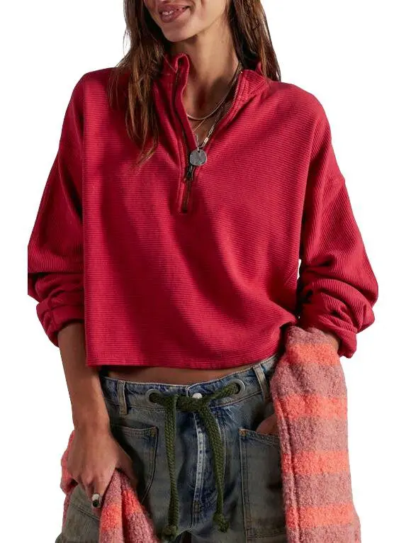 Free People We The Free Celeste Quarter-zip Pullover - Salsa