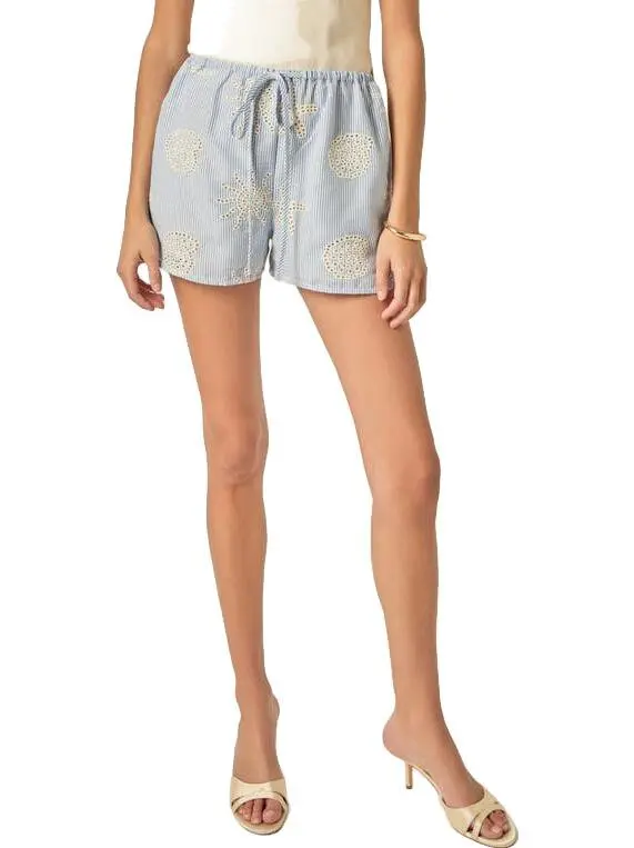 English Factory Striped Floral Eyelet Shorts - Blue