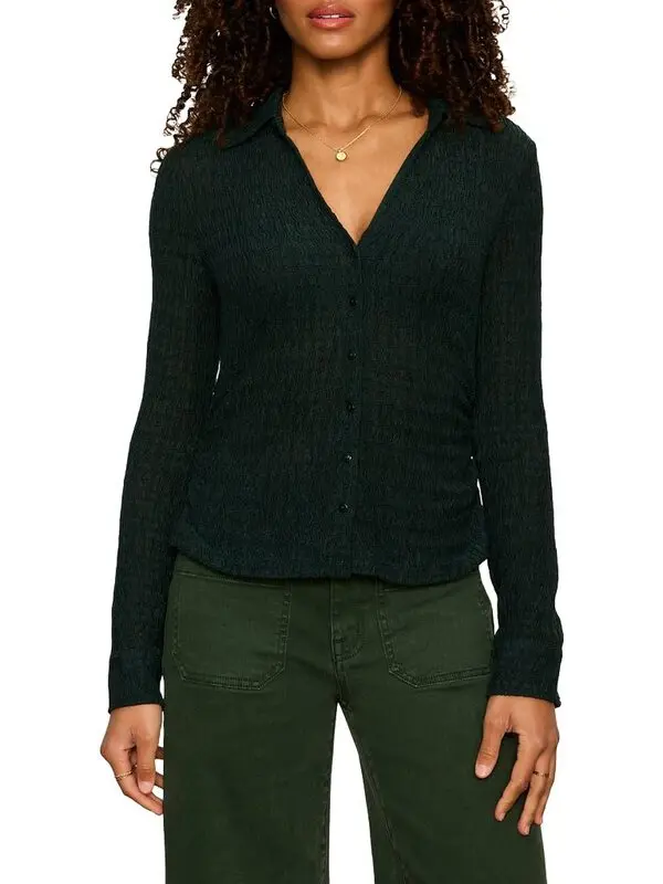 Sanctuary Juno Textured Button-up Top - Forest Green