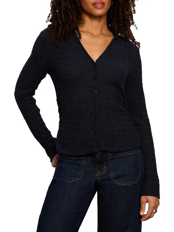 Sanctuary Juno Textured Button-up Top - Navy Blaze