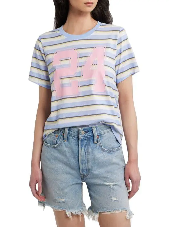 VINYL ICONS Striped Graphic T-shirt - Light Blue