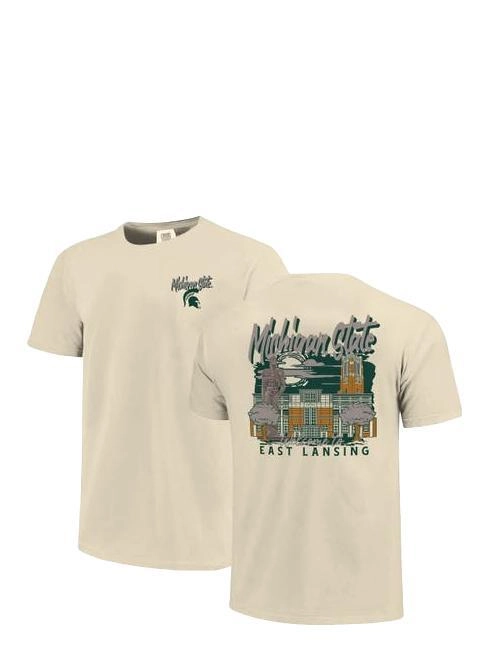 IMAGE ONE Michigan State Spartans Comfort Colors Hand-drawn Campus Stack T-shirt - Natural
