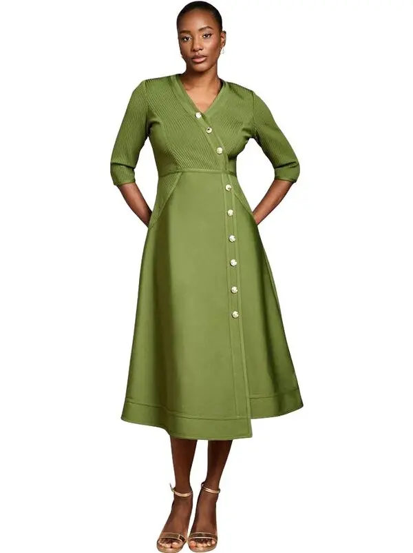 Coast Bandage V-neck Midi Dress - Olive