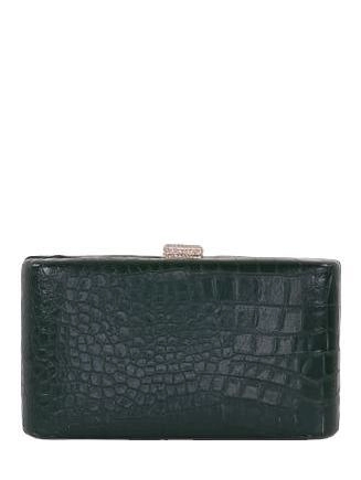 Badgley Mischka Lula Croc Embossed Leather Minaudière - Emerald