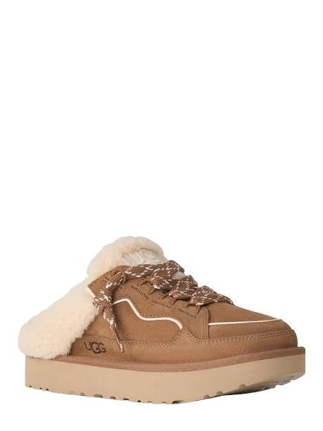 UGG Lowmel Genuine Shearling Lined Lace-up Mule - Chestnut