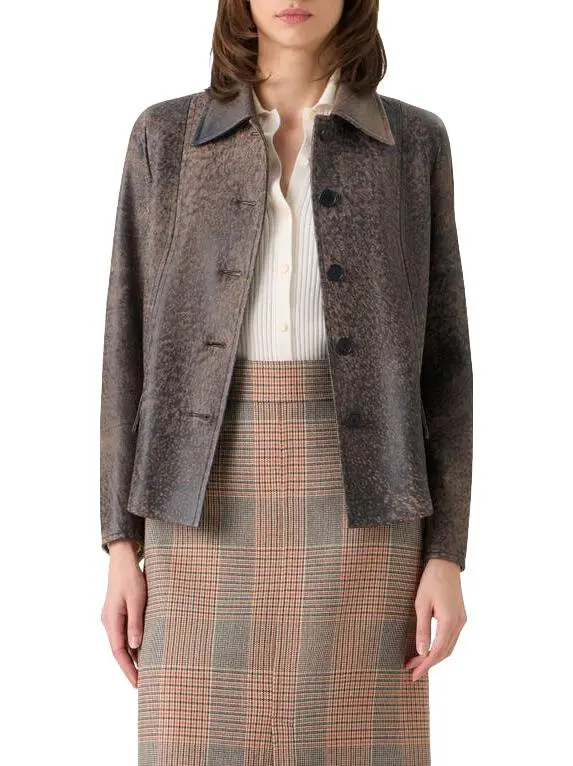 Akris Relaxed Fit Waxed Leather Jacket - Bark