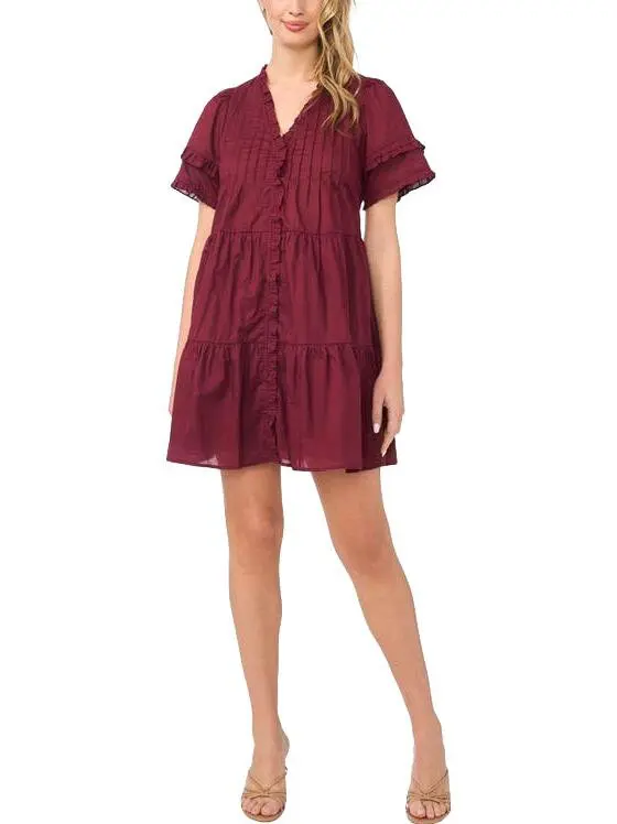 CECE DUPRAZ Pintuck Tiered Cotton Dress - Window Wine