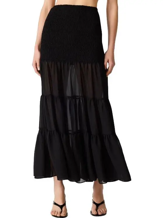 Steve Madden Smocked Tiered Maxi Skirt - Black