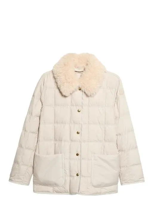 Moncler Cygnes Quilted Down Jacket With Faux Fur Collar - Beige