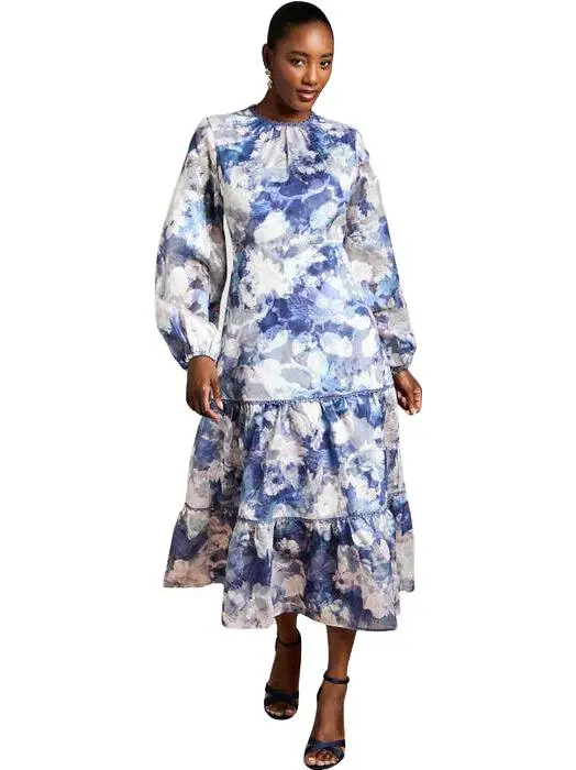 Coast Printed Volume Fit And Flare Dress - Navy
