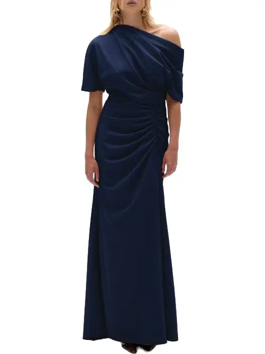 Amsale Pebble Crepe Slouch Dress - Navy