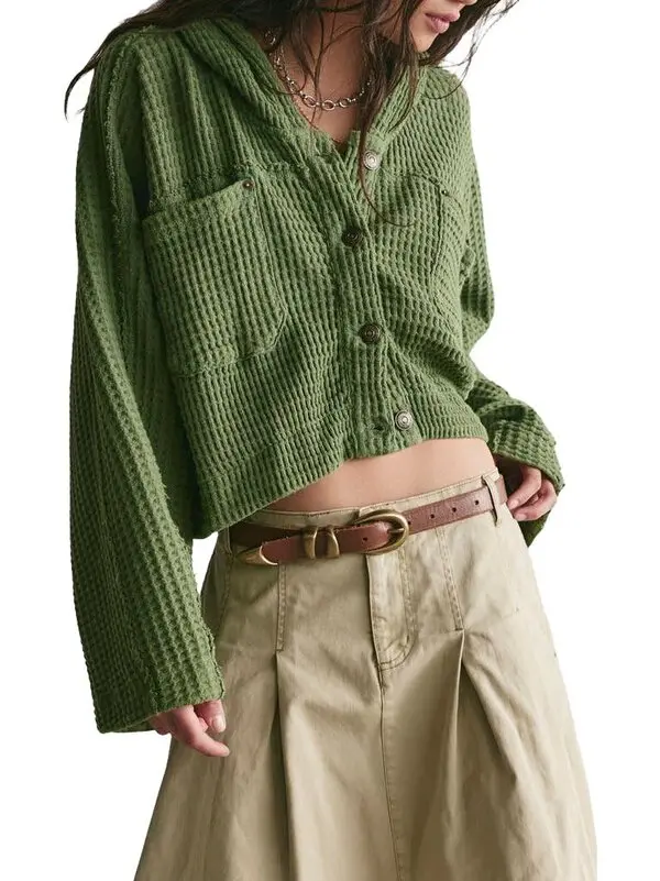 Free People Waffle Knit Hooded Cardigan - Poisonous