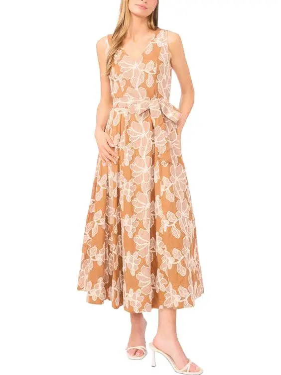 Ted Baker London Elana Floral Embroidered Midi Dress - Almond