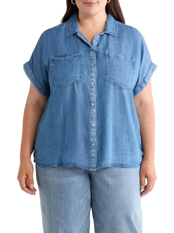 BEACHLUNCHLOUNGE Ida Button Front Lyocell Shirt - Medium Wash
