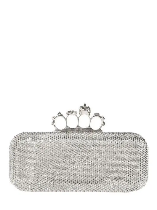 Alexander McQueen Long Knuckle Crystal Embellished Suede Clutch - Lead