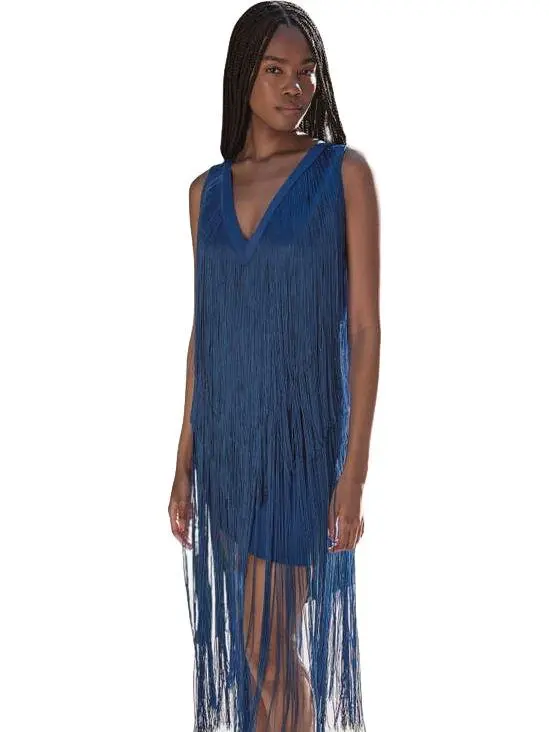 Karen Millen Fringe Bandage V-neck Midi Dress - Cobalt