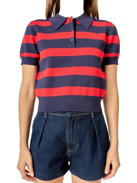 English Factory Striped Polo - Navy/red