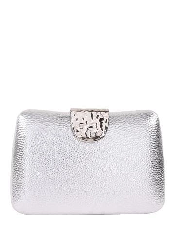 Badgley Mischka Tatum Faux Leather Clutch With Hammered Clasp - Silver