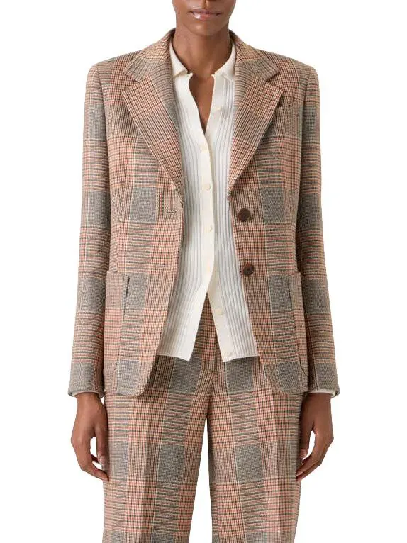 Akris Glen Plaid Stretch Wool Jacket - Beige-mocca-orange