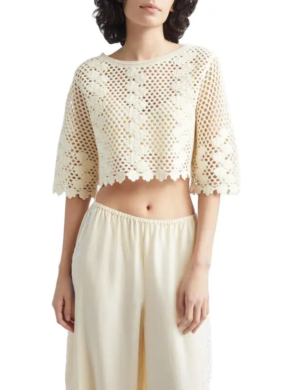 Posse Saskia Cropped Cotton Top - Ivory