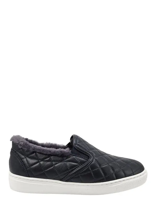 MADISON MAISON Quilted Leather Shearling Slip-on Sneakers - Navy