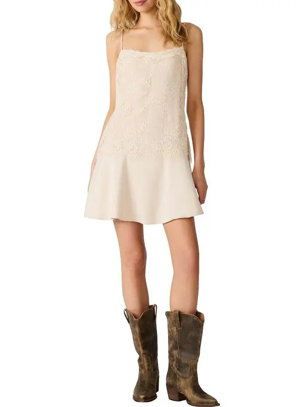 Steve Madden Lace Sleeveless Square Neck Mini Dress - Ivory
