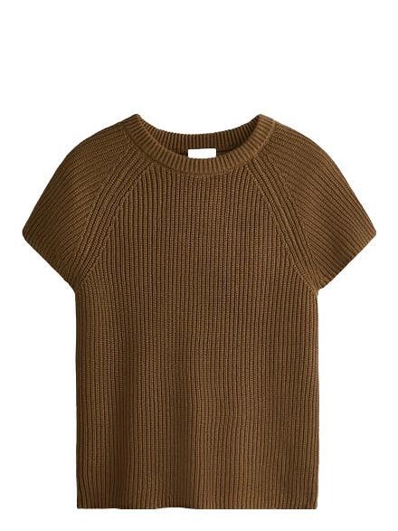 H&m Ribbed Knit Top With Raglan Sleeves - Brown