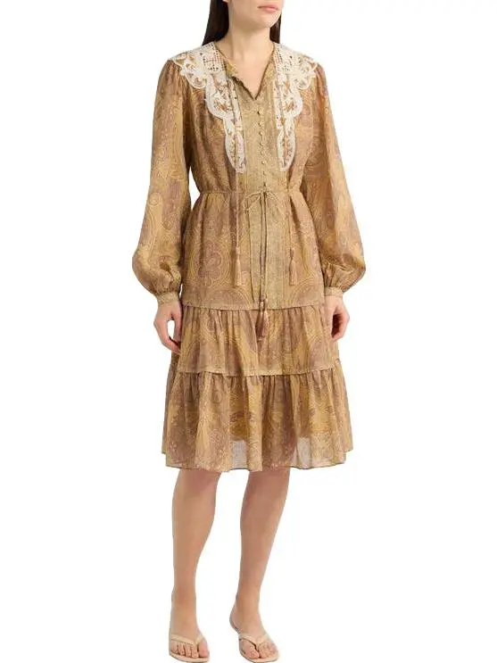 Kobi Halperin Lace Detail Paisley Tiered Cotton Dress - Ecru Multi